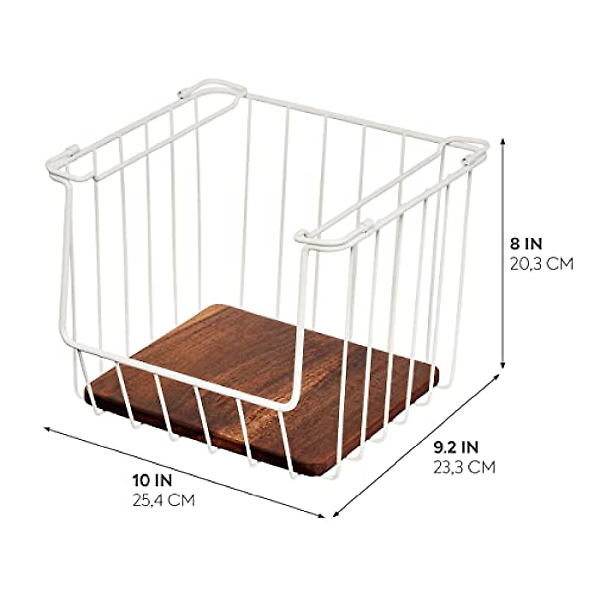 iDesign The Ría Safford Collection Open Front Wire Basket with Acacia Wood, 10" x 10" x 8"