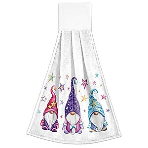 YYZZH Magic Gnomes with Stars Kitchen Hand Towels with Hook & Loop Set of 2 Absorbent Bath Hand Towel Hanging Tie Towel