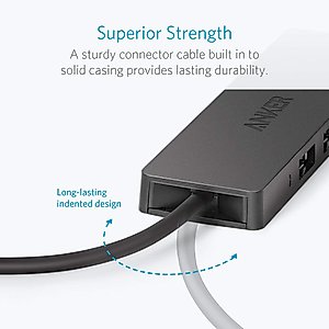 Anker 4-Port USB 3.0 Hub with 5Gbps Data Transfer, Ultra-Slim Data USB Hub [Charging Not Supported], for MacBook, iMac, Surface, Mobile HDD, and More (USB-A,0.7 ft)