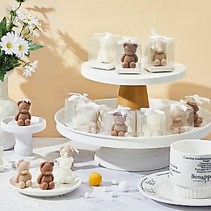 Dansib 50 Pcs Bear Baby Shower Candle Favors Bear Baby Shower Favors for Guest Bear Party Favors Baby Shower Candles Bulk for Gifts Favors Bear Party Favors Decorations (Light Brown, White, Brown)
