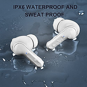 Acnob Ear Buds Wireless Bluetooth Earbuds 5.0 IPX6 Waterproof 32 Hours Playtime Headphones with Wireless Charging Case & Built in Mic TWS HiFi Bass Stereo Earphones for iPhone & Android,White