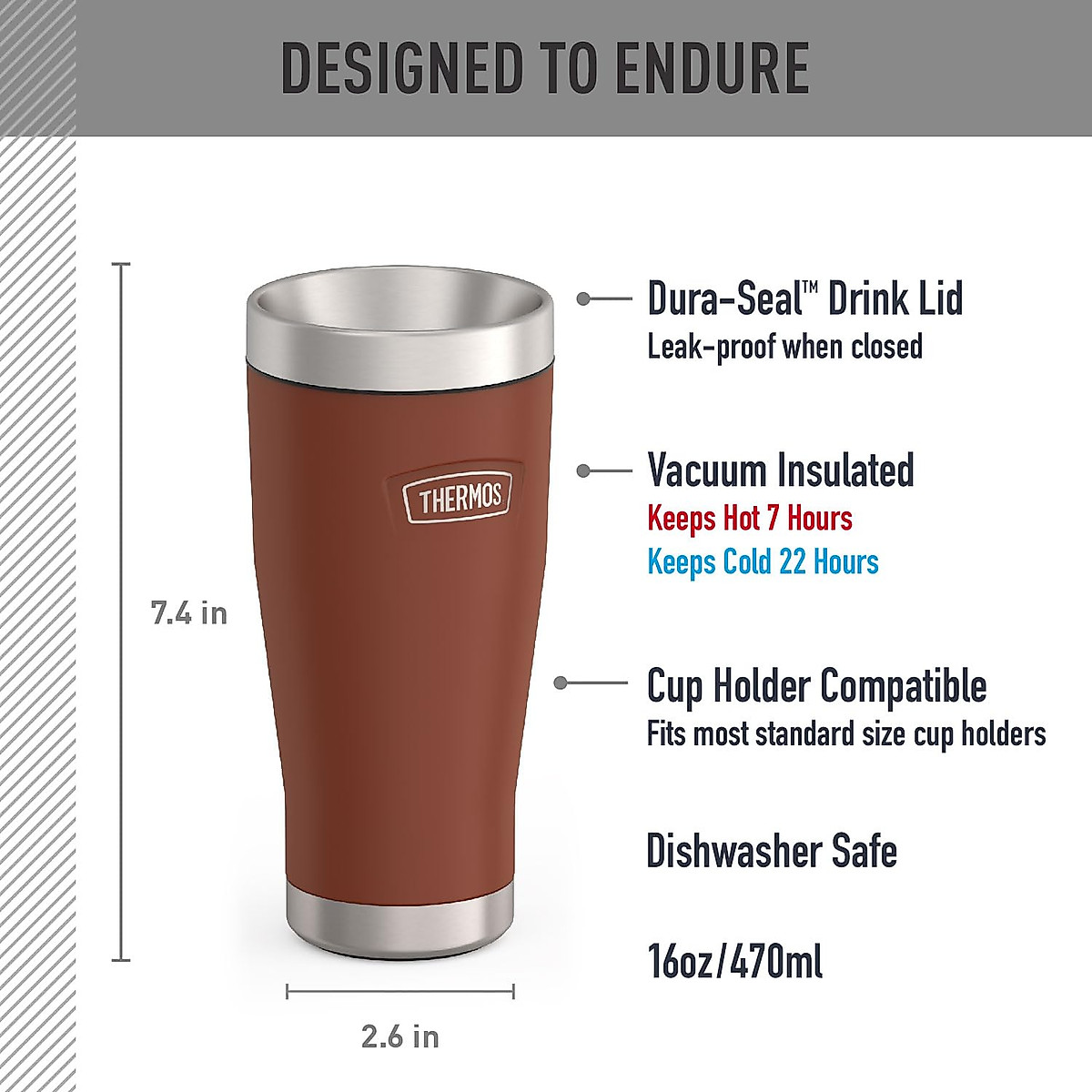 THERMOS ICON SERIES, Stainless Steel Tumbler, Saddle, 16 oz