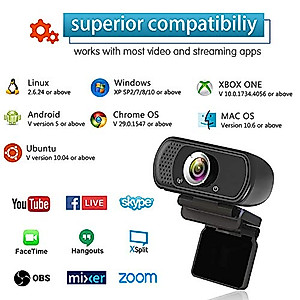 Webcam HD 1080P,Webcam with Microphone, USB Desktop Laptop Camera with 110 Degree Widescreen,Stream Webcam for Calling, Recording,Conferencing, Gaming,Webcam with Privacy Shutter and Tripod