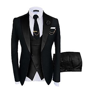 Wangyue 3 Piece Black Suits for Men Fashion Suits Slim Fit Dress Suits