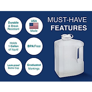 Arrow 1 Gallon Plastic Jug for Cold Drinks - Refrigerator Bottle with Cap, Easy-Pour Spout and Graduated Markings - Made in USA, BPA Free Plastic - Ideal for Water, Iced Tea, Juice, Milk