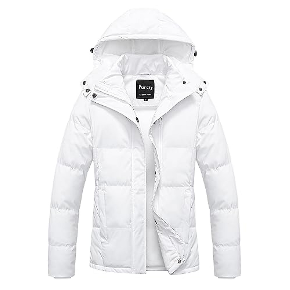 Pursky Women's Winter Coats Lightweight Long-Sleeve Full-Zip Water-Resistant Packable Hooded Puffer Jacket White 2XL