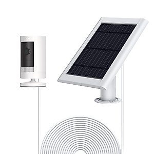 OLAIKE Solar Panel for Spotlight Cam Battery & Stick Up Cam Battery,Waterproof Charge Continuously,5 V/3.5W(Max) Output, with Secure Metal Wall Mount & 3.8M/12ft Power Cable(No Include Camera),White