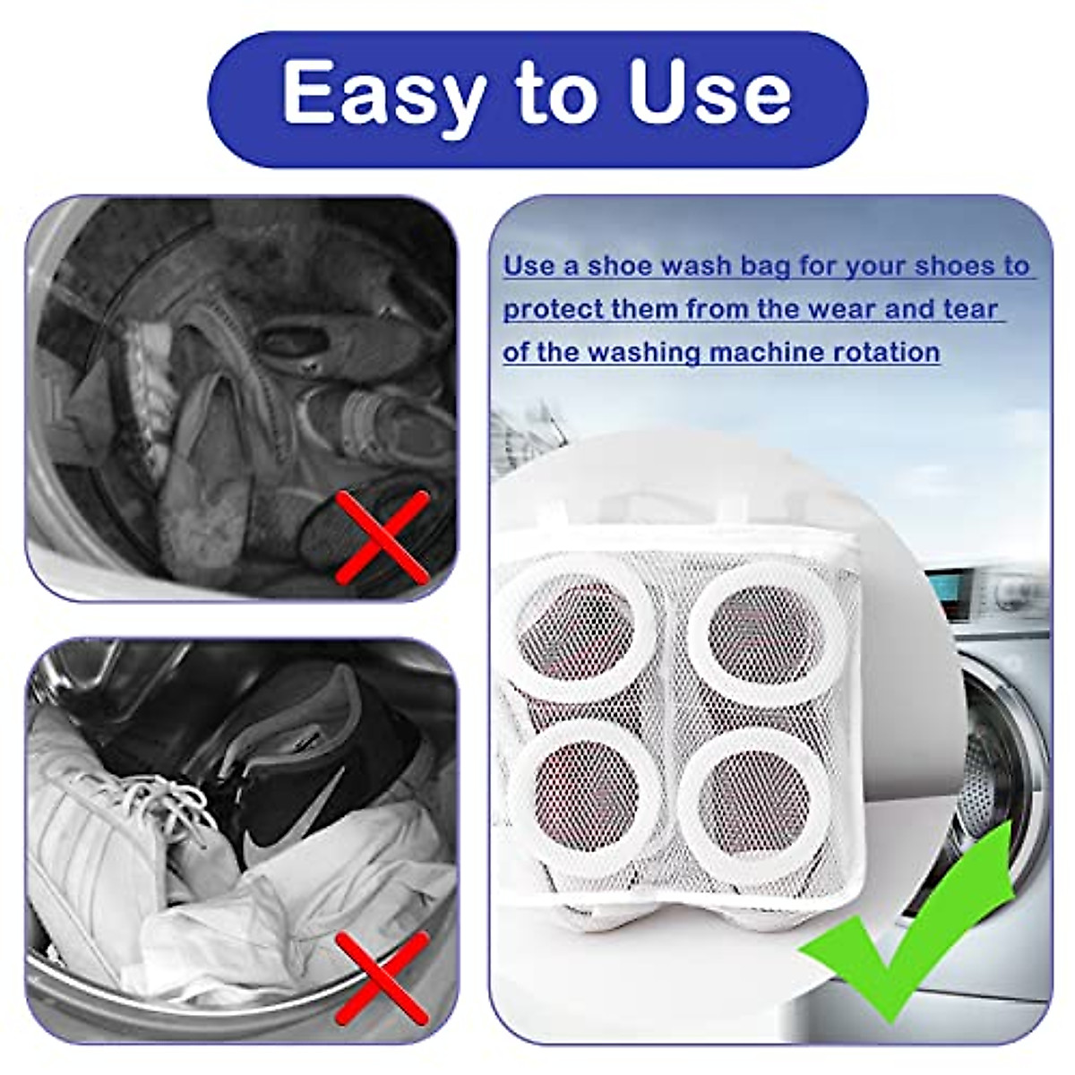 BAYTORY 2Pcs Shoe Washing Bag with Zipper, Mesh Laundry Bag for Washing Machine, Reusable and Durable, Wash Bag for Sneakers, Trainers, Running Shoes, Bras, Socks, Lingerie (1 Large and 1Medium)