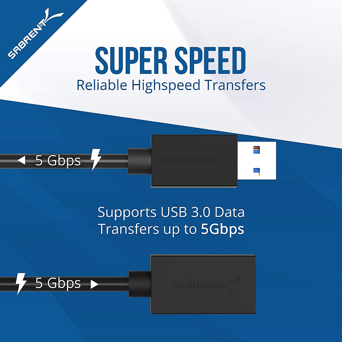 SABRENT 10 Ft 22AWG USB 3.0 Extension Cable - A-Male to A-Female in Black + 4-Port USB 3.0 Hub