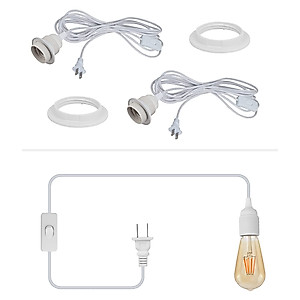 HUIBONA Plug in Hanging Light Cord,E26/E27 Extension Hanging Plug in Light Sockt, 2-Pack 15FT Pendant Light Socket Kits White for Kitchen Bedroom Farmhous.