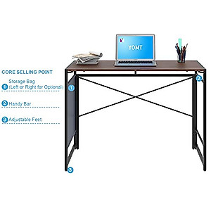 YOMT Foldable Desks for Small Spaces,Small Folding Writing Computer Desk Table with Storage Bag,Portable desks for Home Office,Brown
