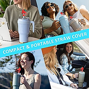 Bubbola 4Pcs Straw Covers Compatible with Stanley 40 OZ Tumbler Cups, Reusable Silicone Straw Tip Toppers for 0.4 inch/10mm Straws,Soft Protector Cover, Strawberry