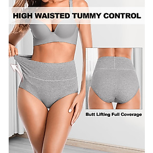 OLIKEME Women's High Waisted Underwear Tummy Control Underwear Postpartum Underwear Breathable Womens Underwear Soft Cotton Panties Full Coverage Briefs, 5-pack Size L