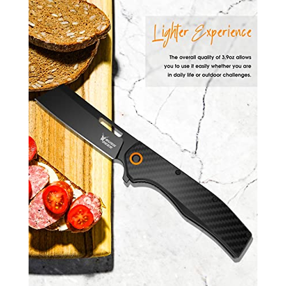 Rush Deer D2 Steel Blade Pocket Knife,Folding Knife with Clip & Carbon Fiber Handle,EDC Knife Utility Knife for Hiking Camping Fishing Work Outdoor Etc.Unique Gifts for Men Women Dad Husband Boyfriend