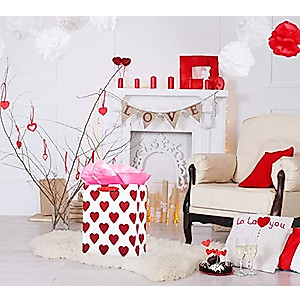 FaCraft Valentines Day Gift Bag 13" Large Valentines Gift Bags with Handles for Kids Heart Gift Bag for Girlfriend Boyfriend Anniversary Wedding Bridal Shower with Wrapping Tissue Paper for Men Him