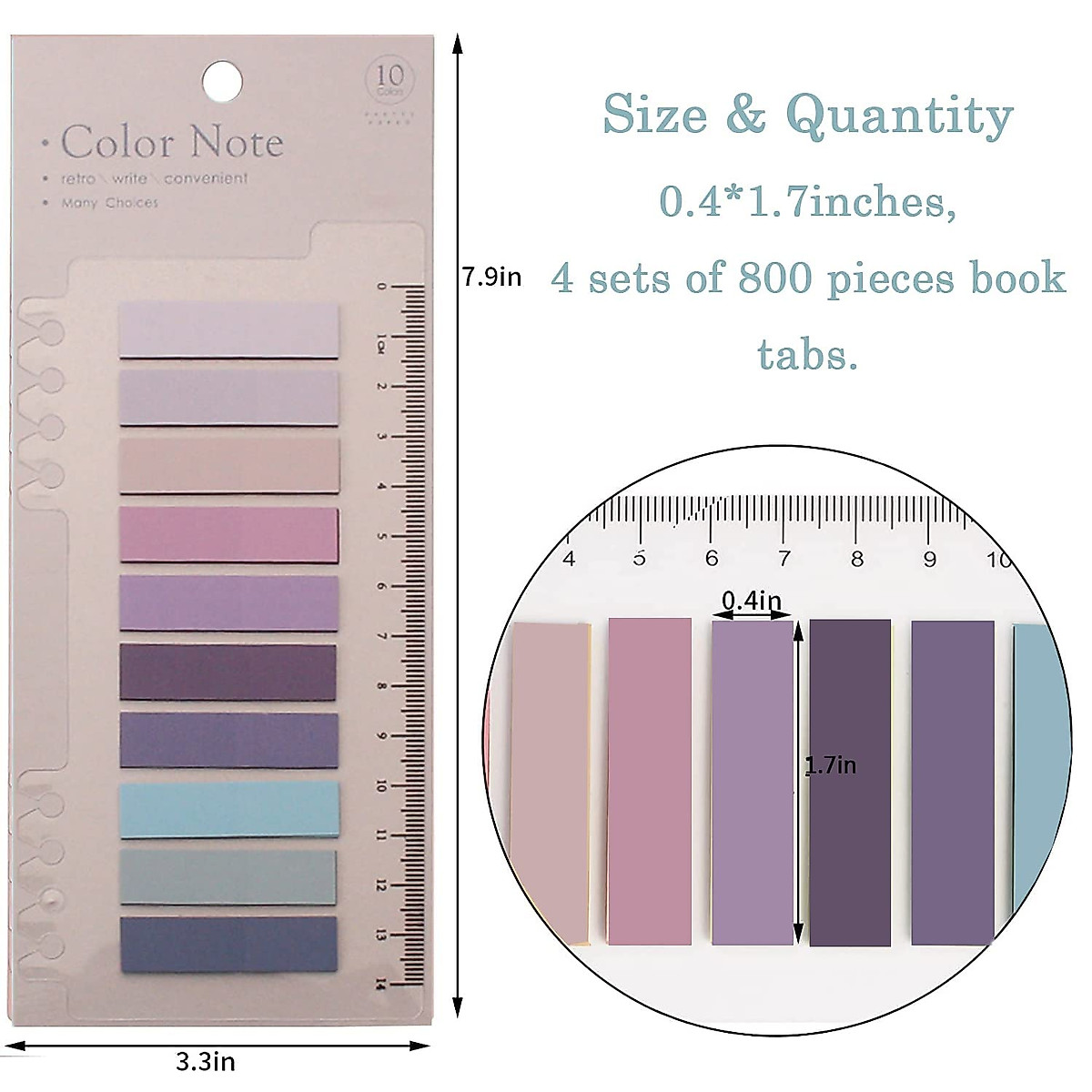 Potanro Sticky Tabs 800 Pcs Book Tabs Colorful Sticky Index Tabs 40 Colors Translucent Annotation Tabs ,Transparent Sticky Notes Tabs, Writable Page Tabs with Ruler for Annotating Books