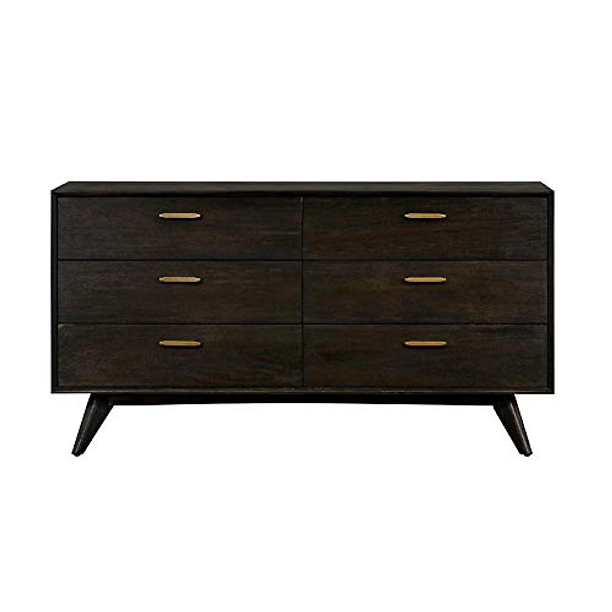 Loft 6-Drawer Acacia Mid-Century Modern Bedroom Dresser, 63" Wide, Brushed Brown-Grey