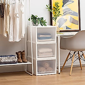 IRIS USA 42 Qt. Stackable Plastic Drawers for Clothes, Large, 4 Pack, Storage Dresser for Closet, Home, Office, Bedroom and Nursery, White