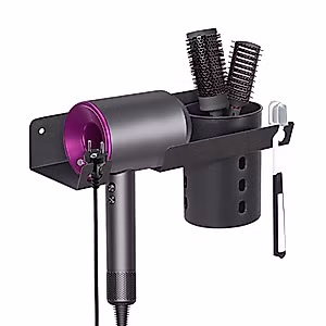 Hair Dryer Holder Wall Mounted Cabinet Door Stainless Steel Blow Dryer Holder Rack Hair Care Tool Organizer Storage Hands Free Countertop for Hair Dryer Storage, Straightener, Curling Iron