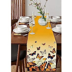 Lsrtoss Orange Ombre Table Runner 72 Inches Long Farmhouse Dress Scarves, Orange Brown Butterfly Modern Abstract Art Dining Tablerunner for Coffee Table/Kitchen Island/Party Décor, 13" x 72"