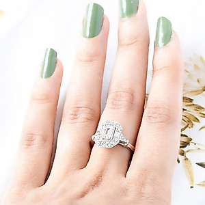 Octa Pearl 0.80 Carat Emerald, Baguette & Round Cut Cubic Zirconia Stone Art Deco Style Wedding Ring In 925 Sterling Silver (VVS, 4/5 CTW, 9 US) CZ Ring