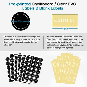 Aozita 14 Pcs Glass Spice Jars with Spice Labels - 8oz Empty Square Spice Bottles - Shaker Lids and Airtight Metal Caps - Chalk Marker and Silicone Collapsible Funnel Included