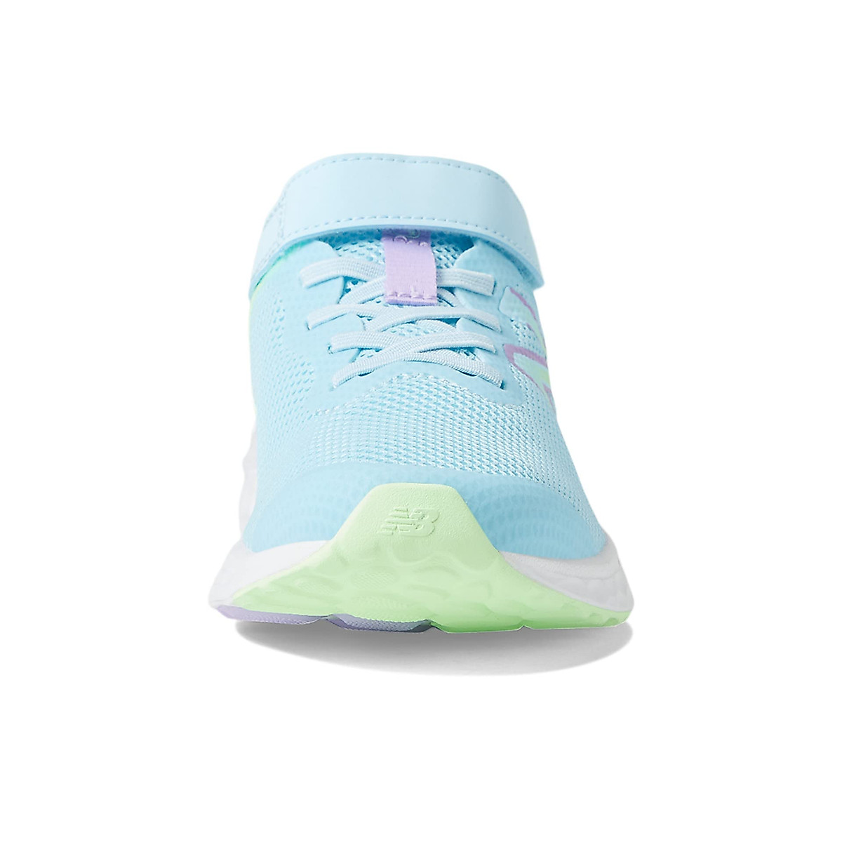 New Balance Boy's Fresh Foam Arishi V4 Hook and Loop Running Shoe, Bleach Blue/Green Aura/Lilac Glo, 2 X-Wide Little Kid