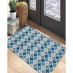 Front Door Mat, Non - Slip Absorbent Door Entry Mats, Doormats Indoor/Outdoor Entrance Small Rugs, Retro Moroccan Tile Pattern Print Doormat - Easy to Clean Floor Mats for Home 20x32 Inch