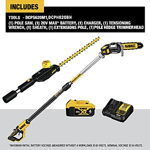 DEWALT 20V MAX* Pole Saw & Hedge Trimmer Attachment, 15-foot Reach, Brushless (DCPS620M1 & DCPH820BH)