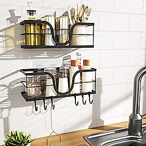 Alsonerbay Shower Caddy, Adhesive Shower Organizer, No Drilling Shower Shelf with Hooks for Bathroom Storage, Rustproof 304 Stainless Steel Shower Rack, 2 pack, Matte Black