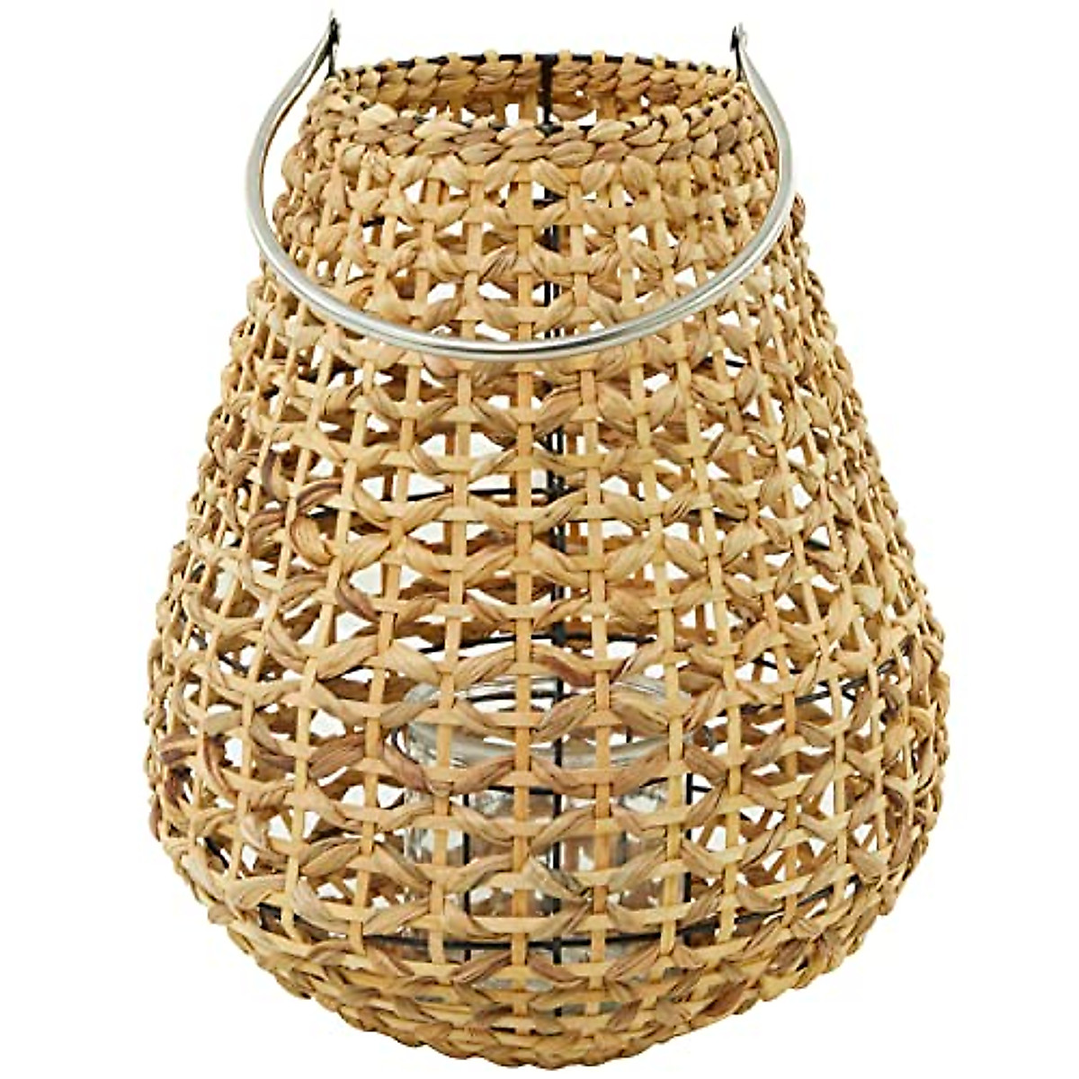 The Novogratz Metal Handmade Decorative Candle Lantern with Glass Holder and Handle, 13" x 13" x 16", Brown