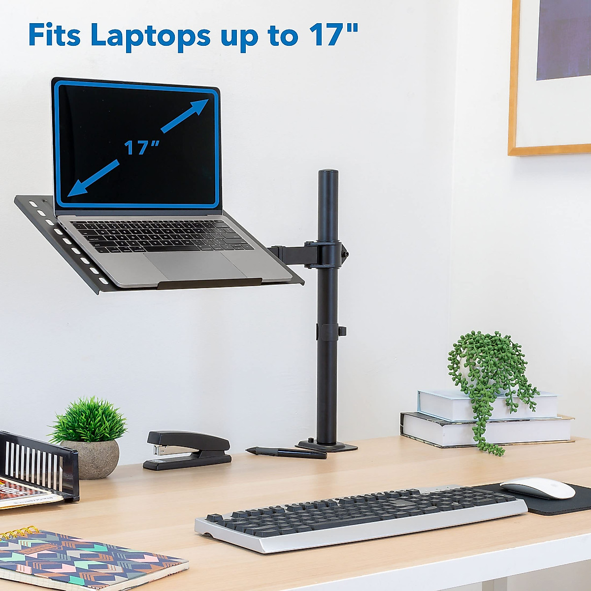 Mount-It! Laptop Desk Mount, Fully Adjustable Ergonomic Laptop Arm with Vented Tray, Cable Management, Clamp and Grommet Base, Fits Laptops up to 17 Inches, Black
