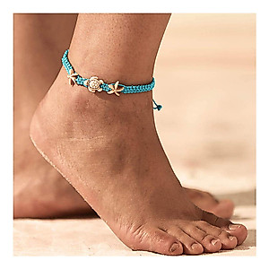 Yokawe Boho Anklets Bracelets Blue Turtle Starfish Anklet String Bracelet Summer Beach Waterproof Barefoot Sandals Foot Jewelry for Women