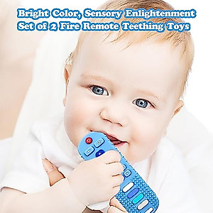 ERSIHUA 2-Pack Silicone Baby Teething Toys, TV Remote Teethers for 6-12-18 Months Infant, Fire Remote Shape Toddlers Silicone Teethers for Boys and Girls Sensory Toy(Black+Blue)