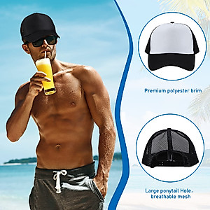 Lasnten 48 Pack Unisex Blank Trucker Hats Sublimation Baseball Caps Adjustable Plain Polyester Mesh Cap Bulk for DIY Printing (Black, White)