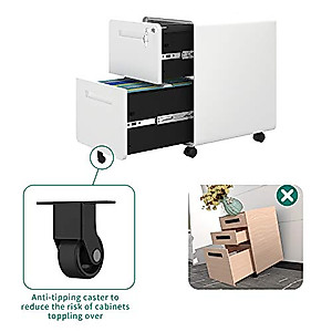 YITAHOME 2 Drawer Rolling File Cabinet, Metal Mobile Filing Cabinet with Lock Under Desk, Anti-Tilt File Cabinet for Legal/Letter Files in Commercial Office Home, White