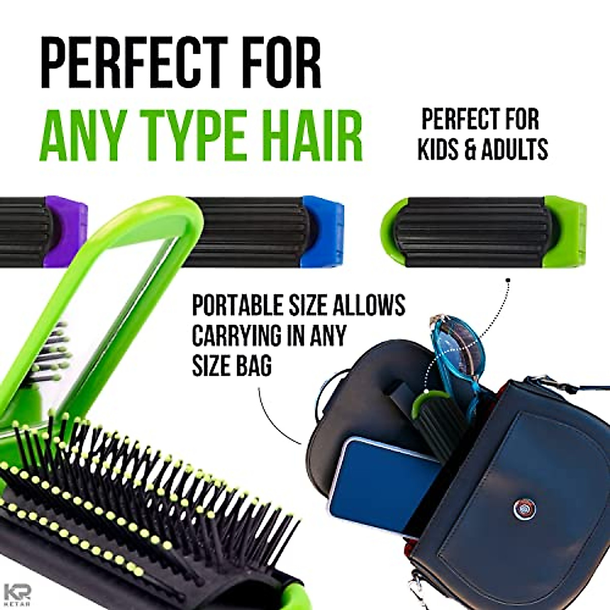 4Pcs Portable Hair Brush Folding - Travel Brush for Women Mini Hair Brush Set With Mirror - Compact Hair Brushes for Women Travel Hair Brush for Men Pocket Brush Hair Styling Tools for Toiletry Bag