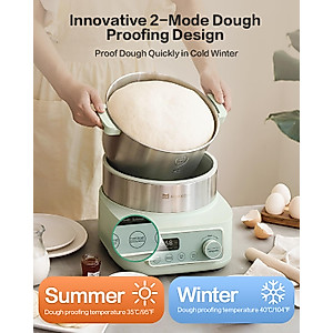 MOKKOM Electric Dough Maker with Proof Dough Function, Microcomputer Timing, 4.5Qt 304 Stainless Steel Bowl, Dough Mixer with Stuffing Blade, Green