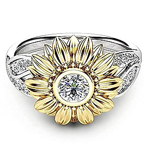 New Gold-Plated Couple Ring Sunflower Flower Color Separation Zircon Ring - 7