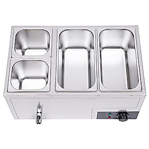 Electric Commercial Food Soup Warmer 4 Pans Canteen Buffet Steam Heater Stainless Steel with Temperature Control, Buffet Food Warmer for Catering and Restaurants Use
