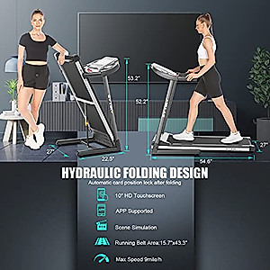 SYTIRY Folding Treadmill,10'' HD Touchscreen, WiFi, TV, YouTube and Facebook, Compact Treadmills Easy Assembly, Walking Jogging Running Machine for Family & Office Use TR060801