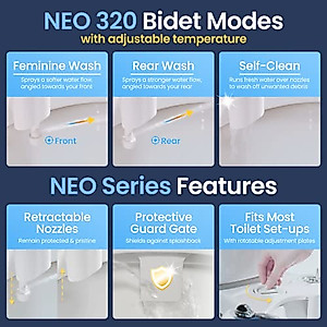 LUXE Bidet NEO 320 - Hot and Cold Water, Self-Cleaning, Dual Nozzle, Non-Electric Bidet Attachment for Toilet Seat, Adjustable Water Pressure, Rear and Feminine Wash, Lever Control (Blue)