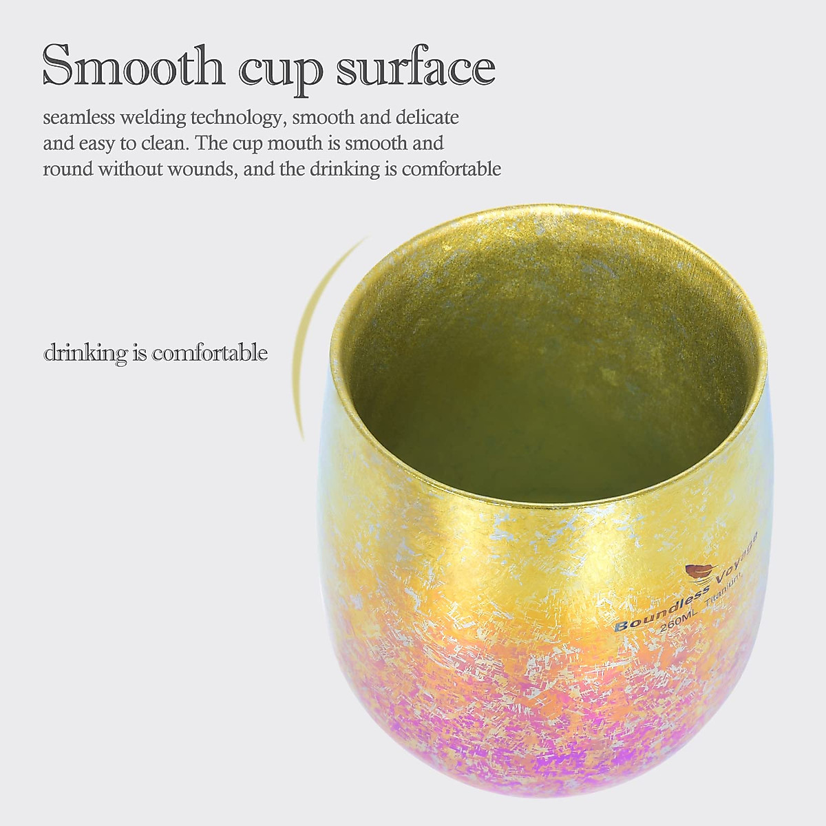 iBasingo & Boundless Voyage 8.79 fl.oz Titanium Coffee Cup Double-Layer Tea Mug Ice Flower Craft Lightweight for Camping Hiking Picnic Drinking Water Tea Wine Beer Fruit Juice (Blue-violet)-Ti3084D