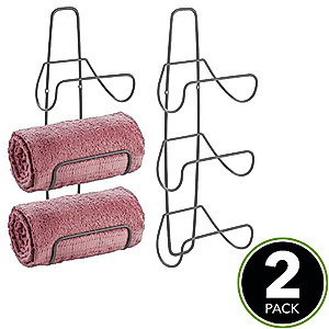 mDesign Metal Wall Mount 3 Level Bathroom Towel Rack Holder & Organizer - for Storage of Washcloths, Hand Towels - Use in Guest, Master, Kid's Bathrooms - 2 Pack - Graphite Gray