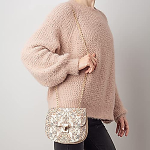 LEMOSE Glitter Clutch Purses for Women, Golden Evening Bag, Sparkly Wedding Handbags, Floral Design Formal Party Clutches, Beige Cocktail Prom Purse for Ladies, Small Shoulder Crossbody Bride Purse