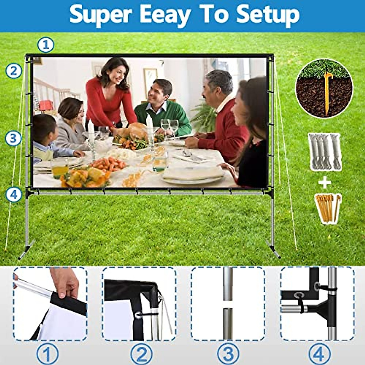 GZKYYLEGS Projector Screen with Stand 120 Inch Foldable Portable Movie Screen 16：9 HD 4K Double Sided Projection Movies Screen with Carry Bag for Indoor Outdoor Home Theater Backyard Cinema Travel