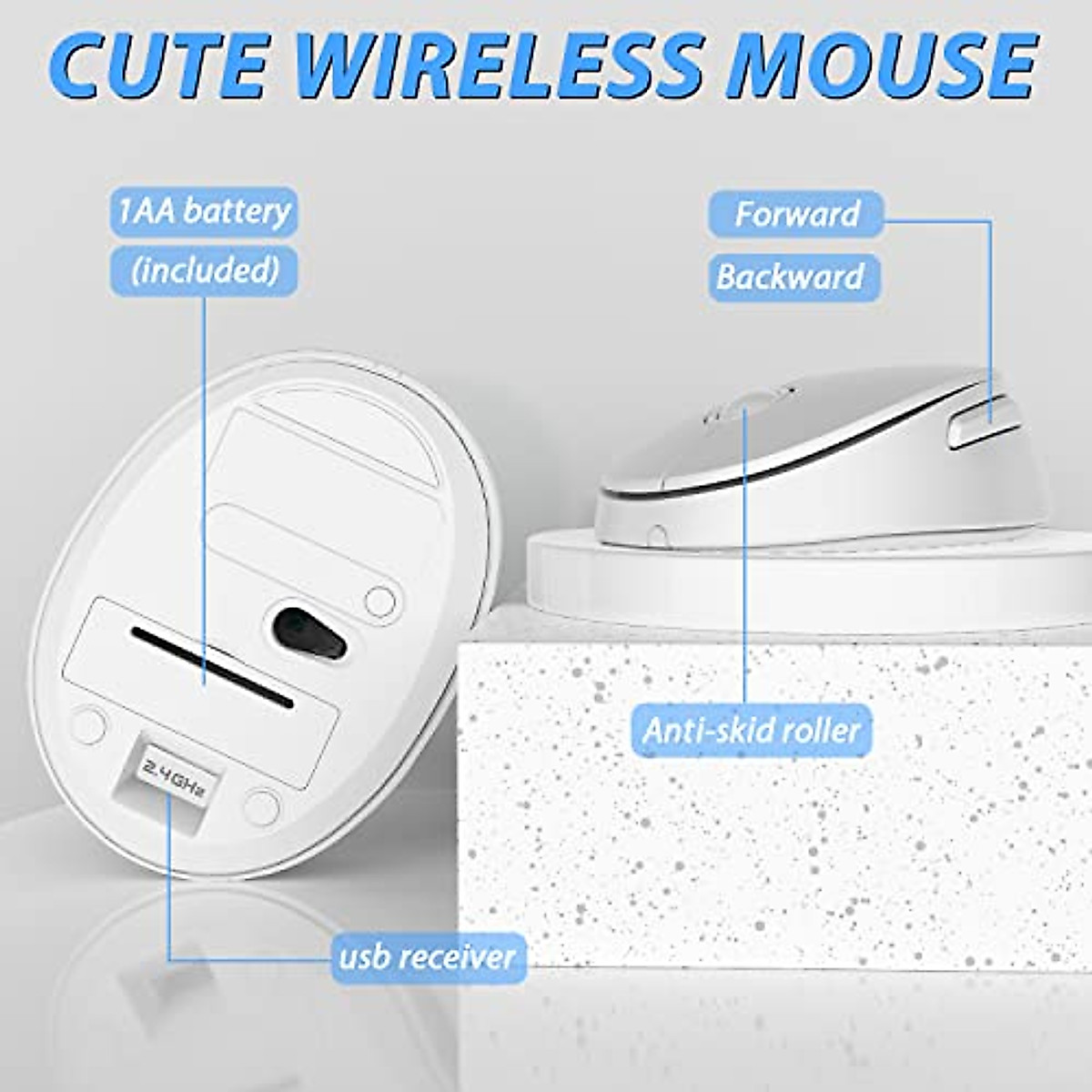 Wireless Keyboard Mouse Combo, 104 Keys Cute White Keyboard with Number Pad & Mouse for Windows, Computer, PC, Notebook, Laptop (White)