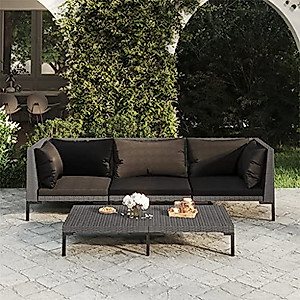 WHOPBXGAD 4 Piece Patio Lounge Set Rattan Chair,Gardens Patio Furniture,Oak Patio Furniture Set,Sui for Gardens, lawns, terraces, poolsides, patios,with s Poly Rattan Dark Gray