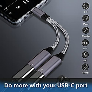 USB C Splitter, 2in1 Type C Audio Adapter , Dual USB C Headphone and Charger PD 27W Fast Charging Support Call Music for Pixel 4 3 XL, Galaxy S21 S20+ S20 Note 20 10, Xperia (Not fit Moto &Oneplus)