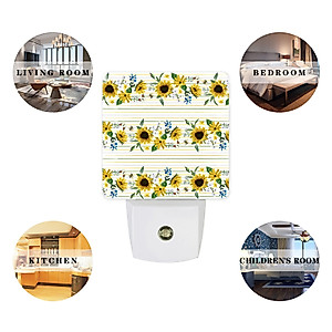 Big buy store Night Lights Auto Sensor Sunflower Butterfly Plug-in LED Nightlights Dusk to Dawn for Living Room, Bedroom, Bathroom, Kitchen, Hallway, Stairways, Spring Floral Yellow Green Stripes
